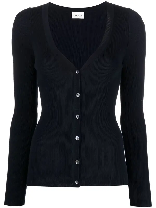 PAROSH Ribbed Knit V-neck Cardigan