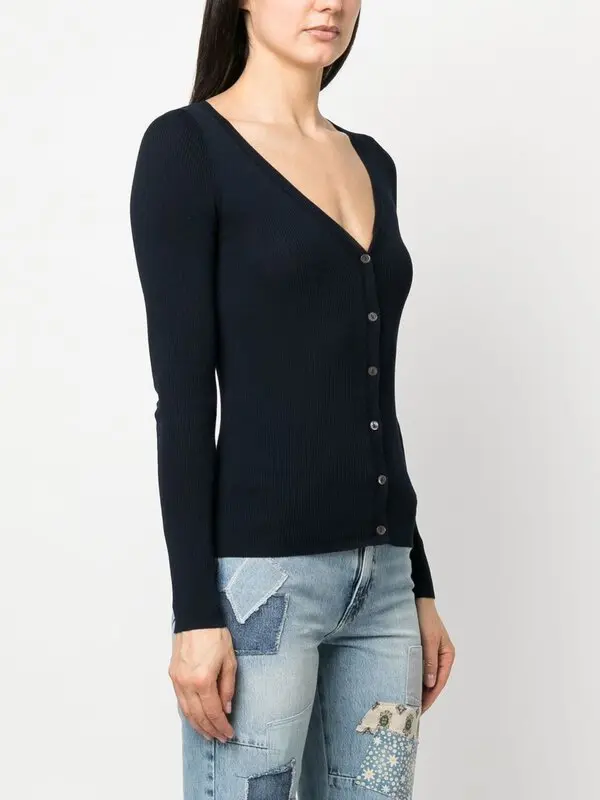 PAROSH Ribbed Knit V-neck Cardigan