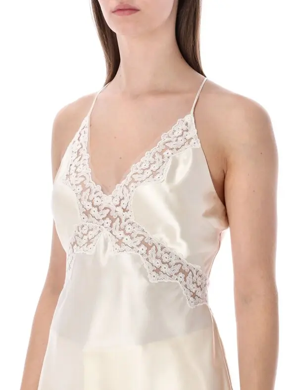 Alberta Ferretti Satin Top With Lace Inserts