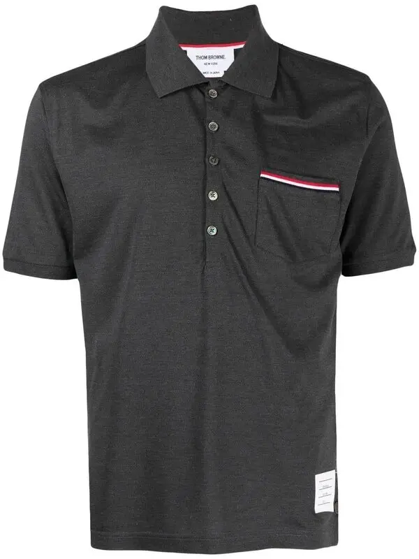 Thom Browne Rwb Pocket Trim Piqué Polo - Grey