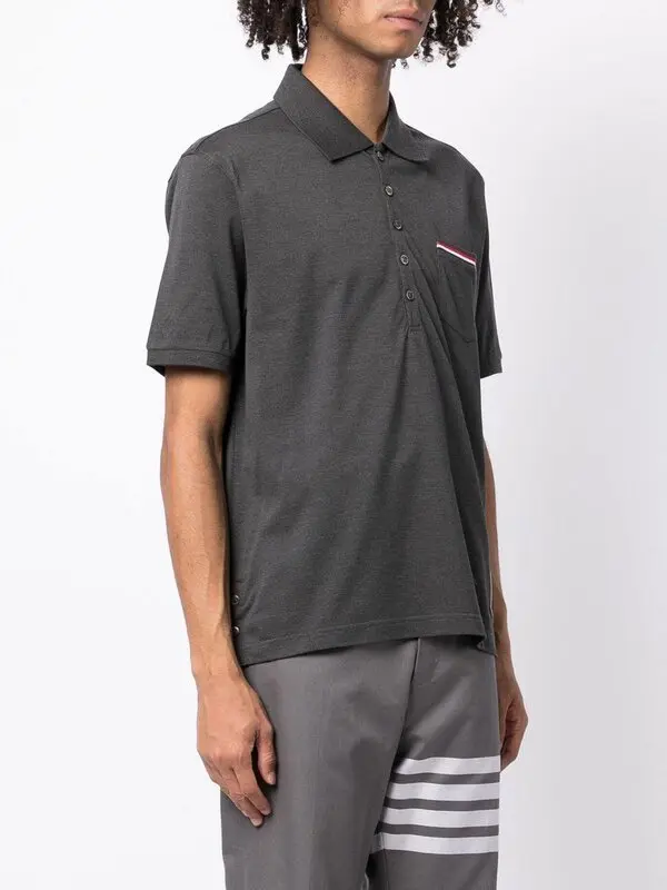 Thom Browne Rwb Pocket Trim Piqué Polo - Grey