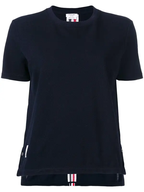 Thom Browne Relaxed Fit Pique T-shirt With Stripe Detail - Navy