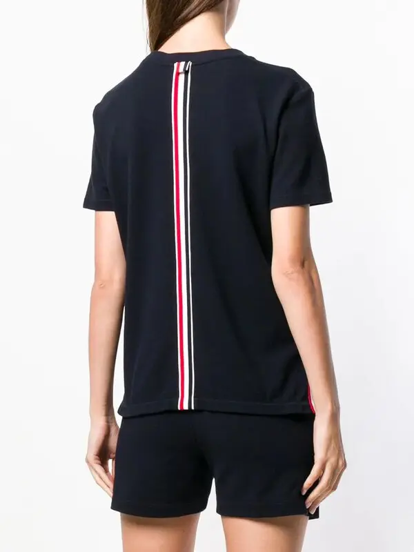 Thom Browne Relaxed Fit Pique T-shirt With Stripe Detail - Navy