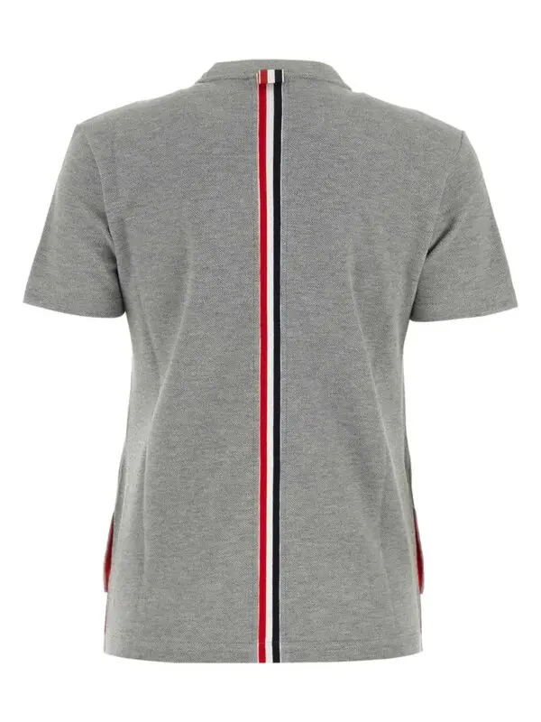 Thom Browne Relaxed Fit Pique T-shirt With Stripe - Lt Grey