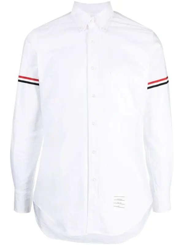 Thom Browne Classic Long Sleeve Button Down Point Collar Shirt W/ Gg Armband In Oxford - White