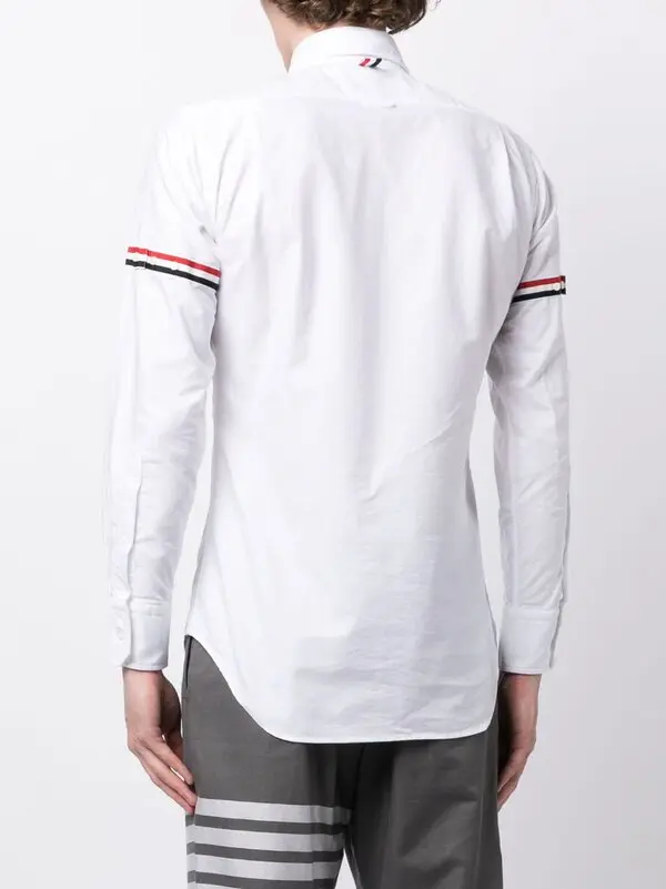 Thom Browne Classic Long Sleeve Button Down Point Collar Shirt W/ Gg Armband In Oxford - White
