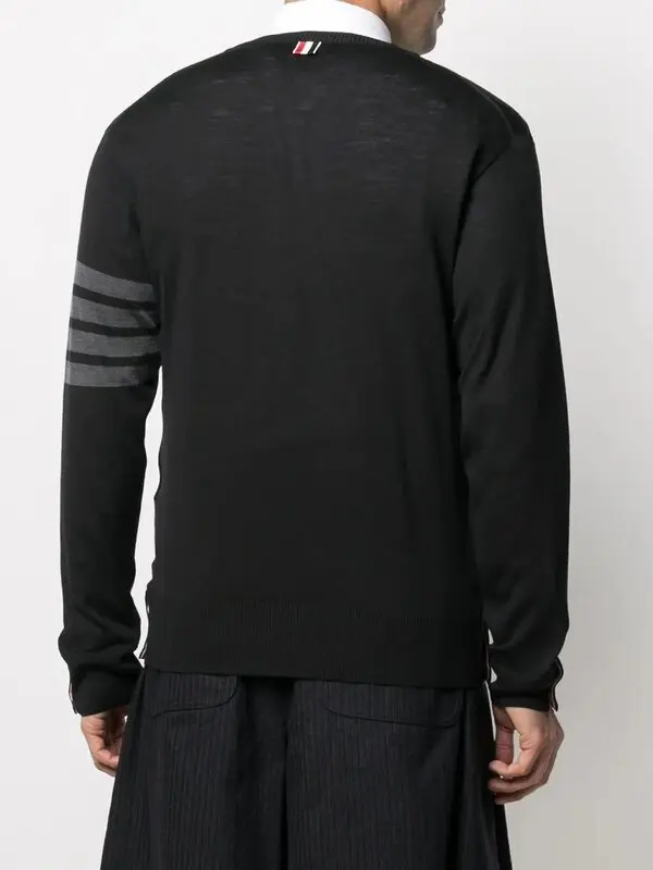 Thom Browne 4-bar Stripe Merino Wool Pullover - Black