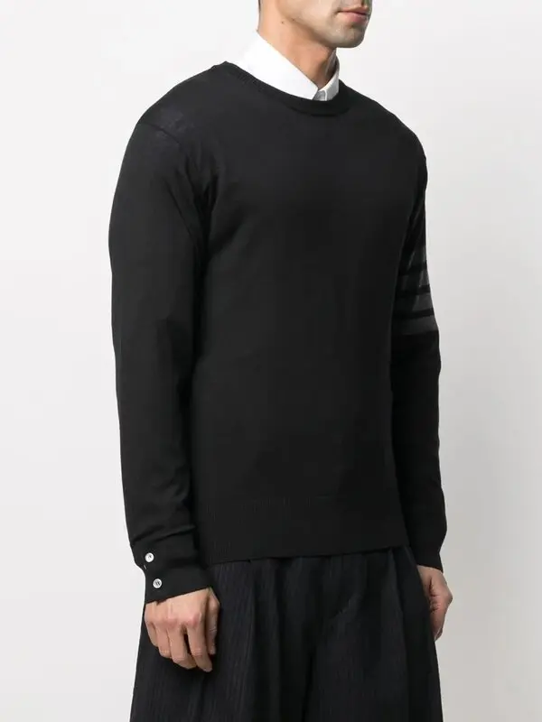 Thom Browne 4-bar Stripe Merino Wool Pullover - Black