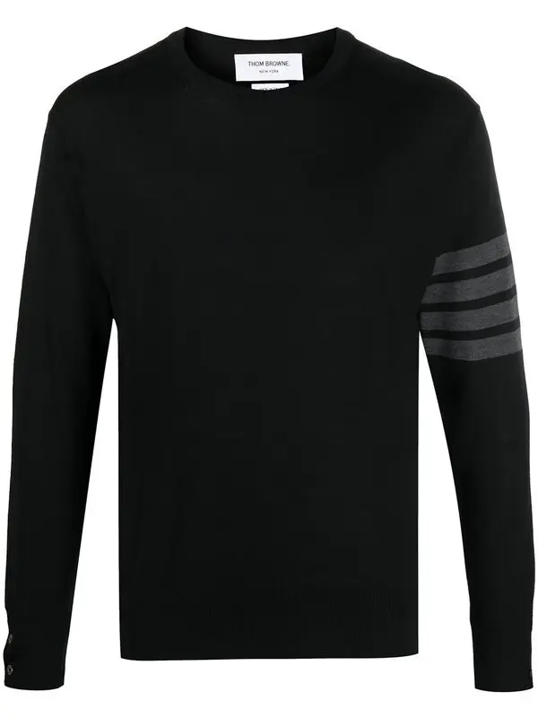 Thom Browne 4-bar Stripe Merino Wool Pullover - Black