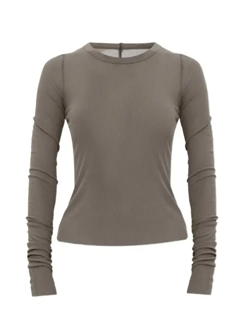Rick Owens Cropped Ribbed Long Sleeve T-shirt - Dust