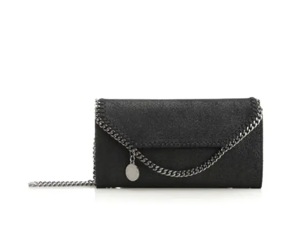 Stella McCartney Falabella Continental Wallet With Chain Eco Shaggy Deer W/ruthenium Chain - Black