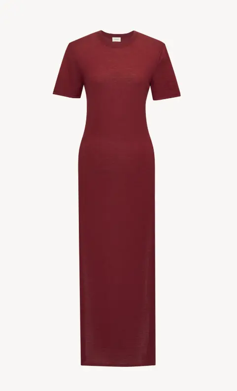 Saint Laurent Long Slit Dress With Short Sleeves - Rouille