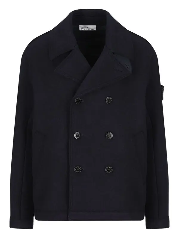 Stone Island Double Breasted Coat - Blue