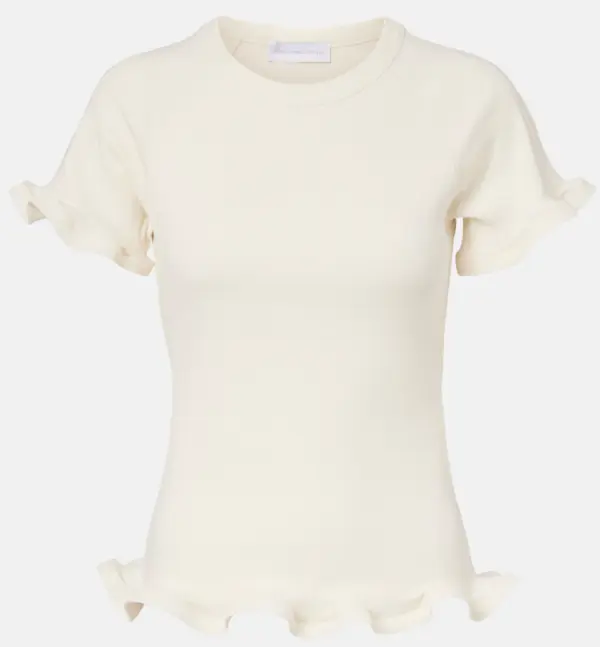 Stella McCartney Frilled Hem Rib T-shirt - Cream