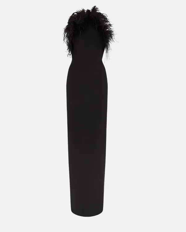 Attico Long Cady Dress With Ostrich Feathers