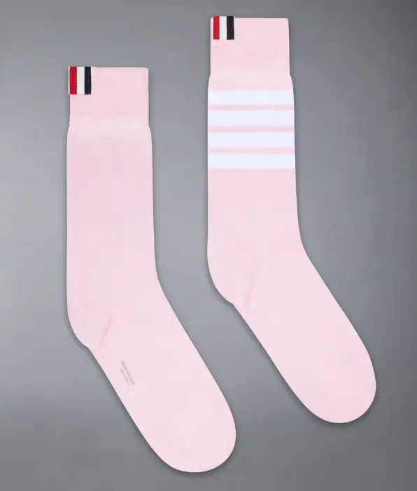 Thom Browne Mid-calf Socks With 4-bar Stripe - Light Pink