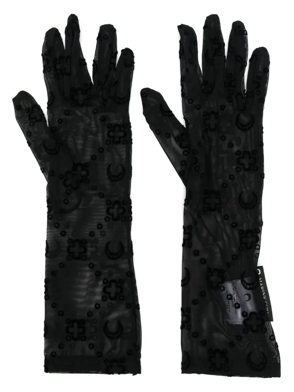 MARINE SERRE Flocked Monogram Gloves - Black