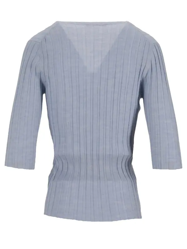 LA ROSE V-neck Cashmere And Silk Top - Sky