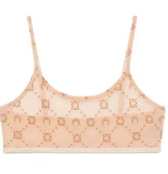 MARINE SERRE Moonogram Mesh Flock Bralette - Camel