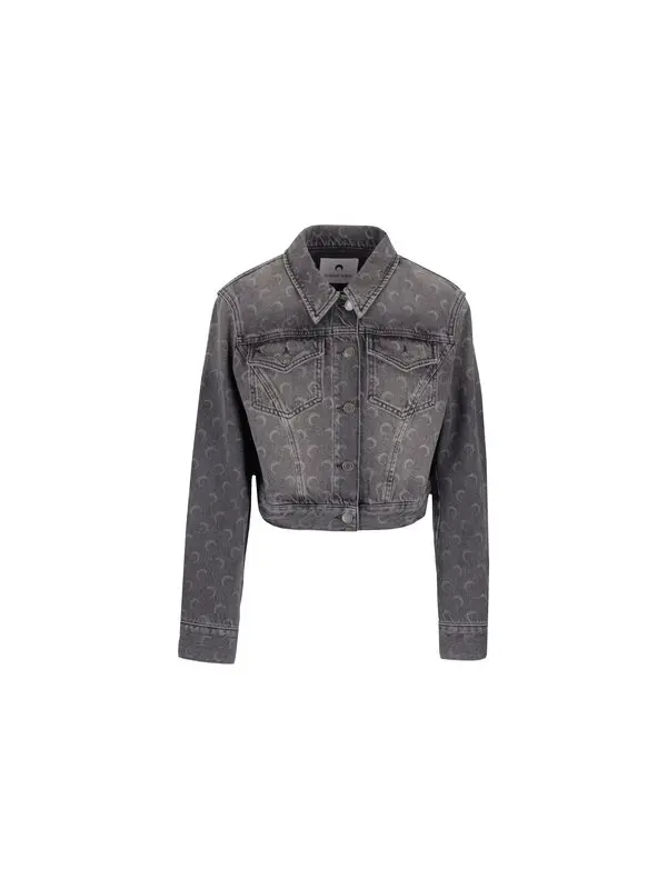 MARINE SERRE Moon Laser Denim Cropped Jacket - Dark Grey