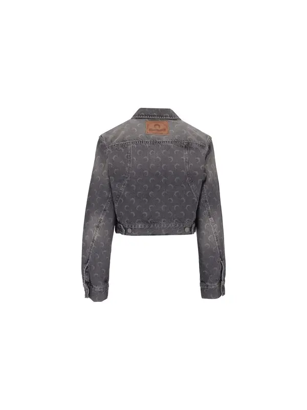 MARINE SERRE Moon Laser Denim Cropped Jacket - Dark Grey