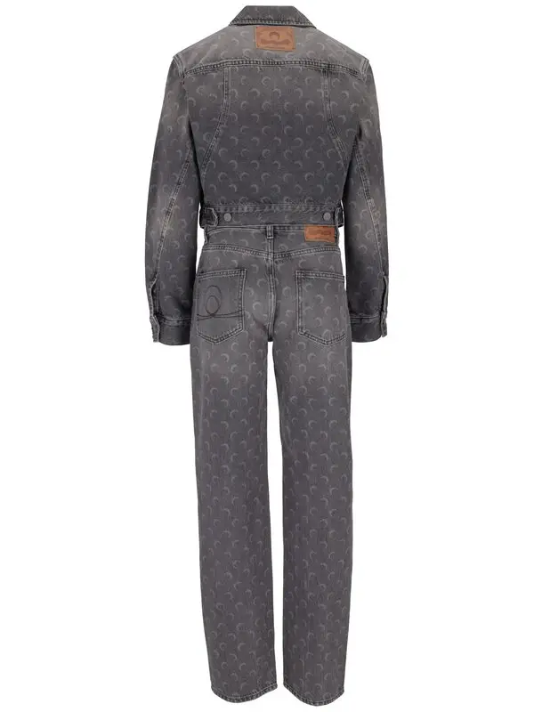 MARINE SERRE Moon Laser Denim Cropped Jacket - Dark Grey