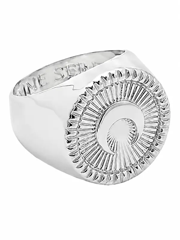 MARINE SERRE Silver Plated Button Signet Ring - Shiny Silver