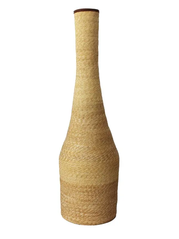 LA ROSE Raffia And Leather Vase - Natural