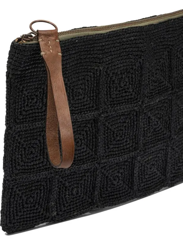 IBELIV Raffia And Leather Clutch - Black