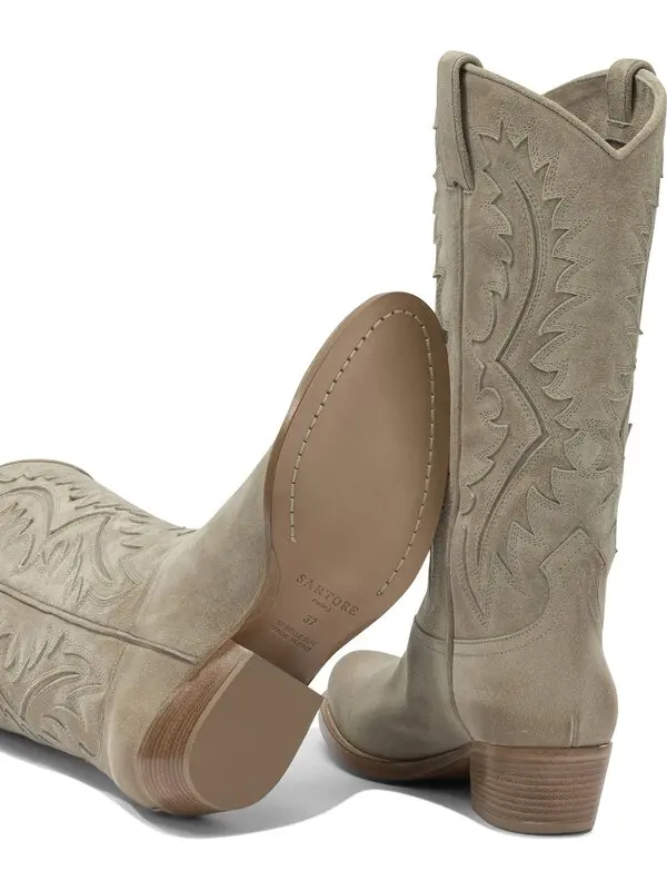 Sartore Leather Cowboy Boots - Beige