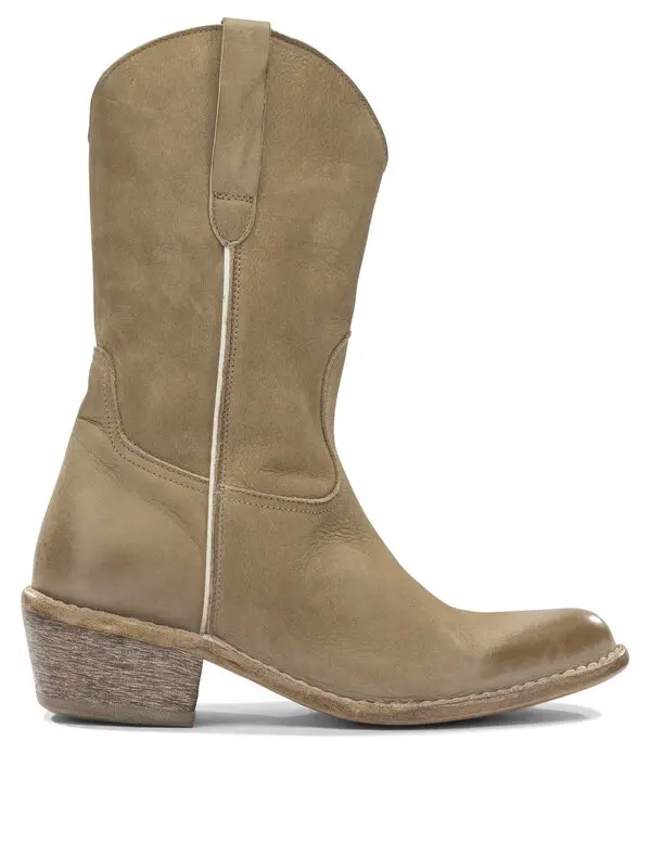 Moma Tall Leather Cowboy Boots - Beige