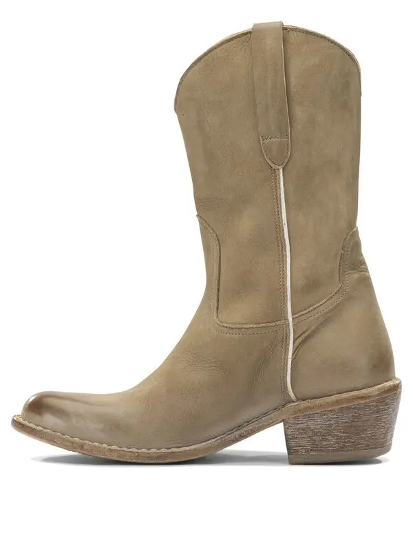 Moma Tall Leather Cowboy Boots - Beige