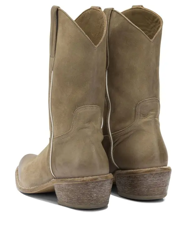 Moma Tall Leather Cowboy Boots - Beige