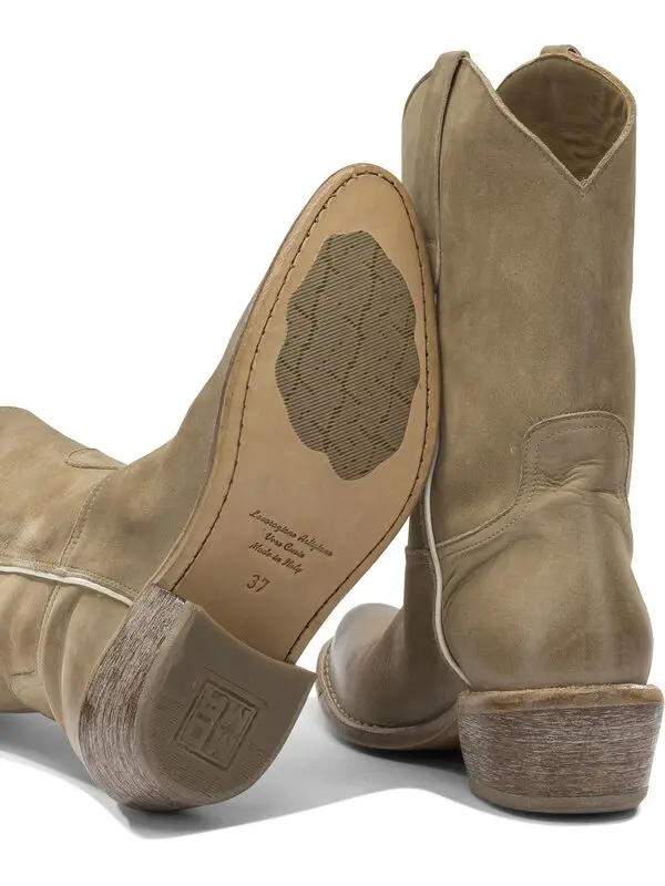 Moma Tall Leather Cowboy Boots - Beige