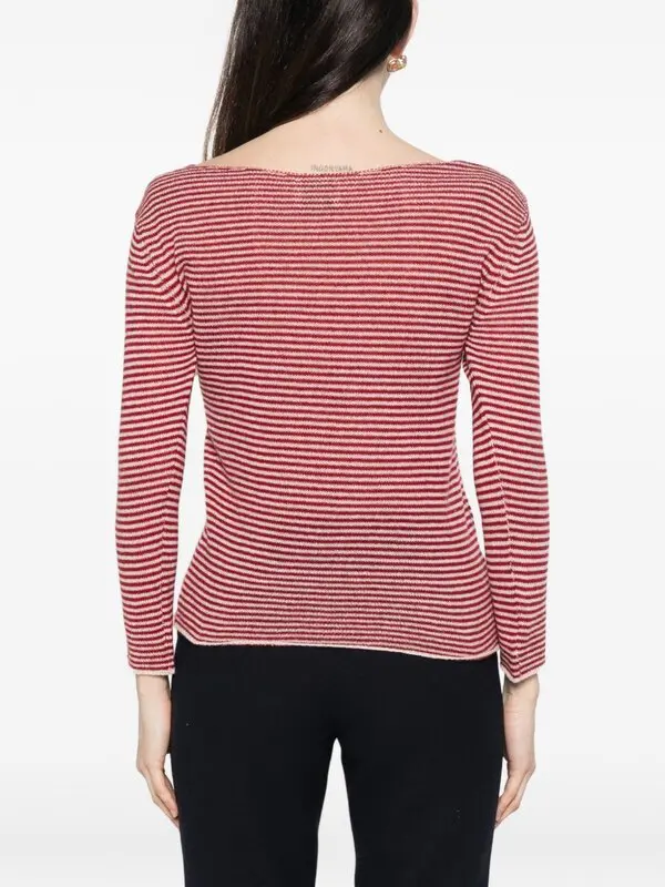 BEYOU Cashmere Striped V-neck Sweater - Ivory