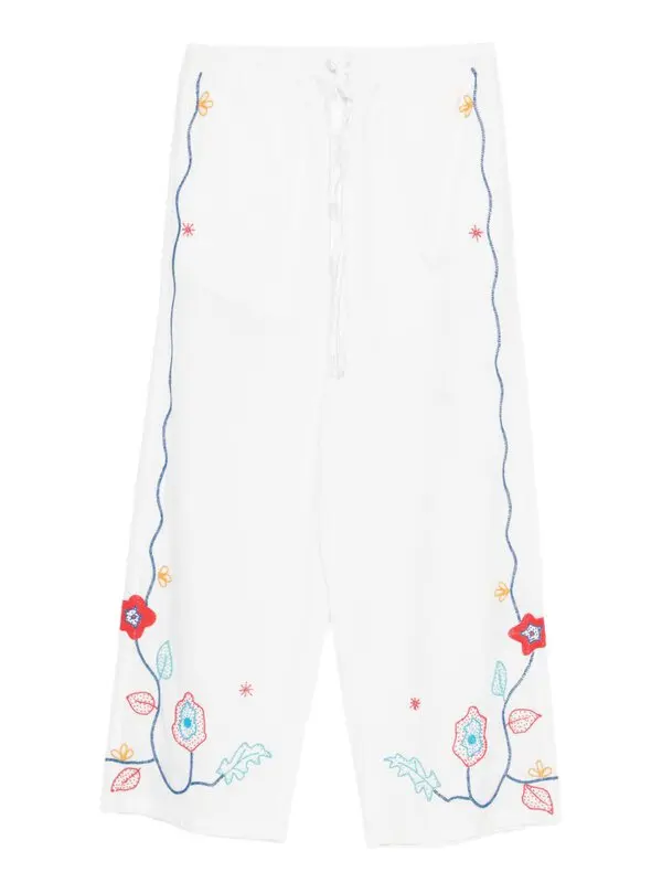 FORTE_FORTE Embroidered Cotton Pants - White