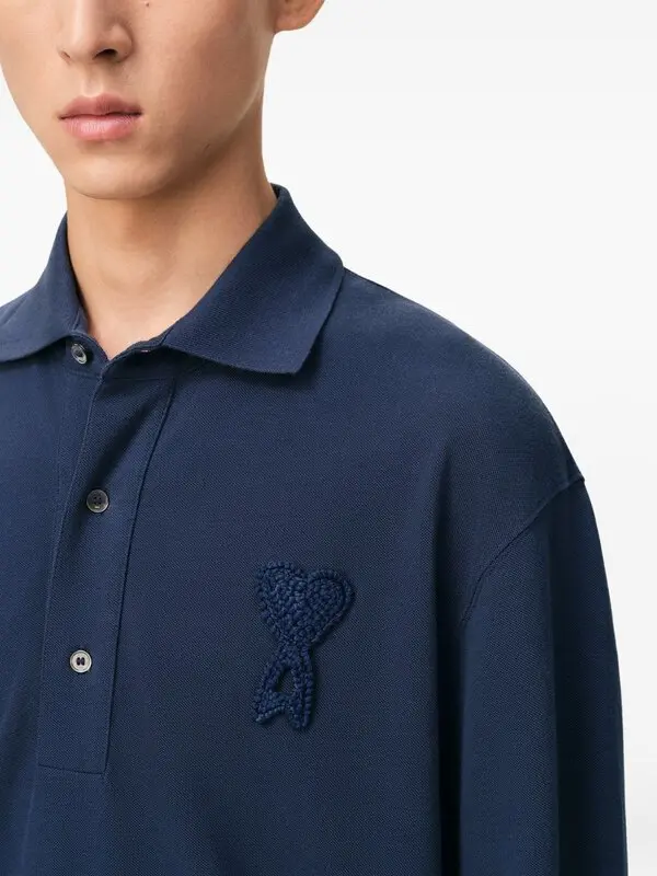 AMI Paris De Coeur Cotton Polo Shirt - Blue