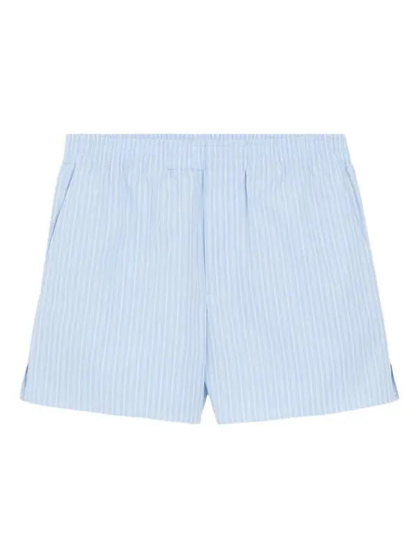 AMI Paris Striped Cotton Shorts - Clear Blue