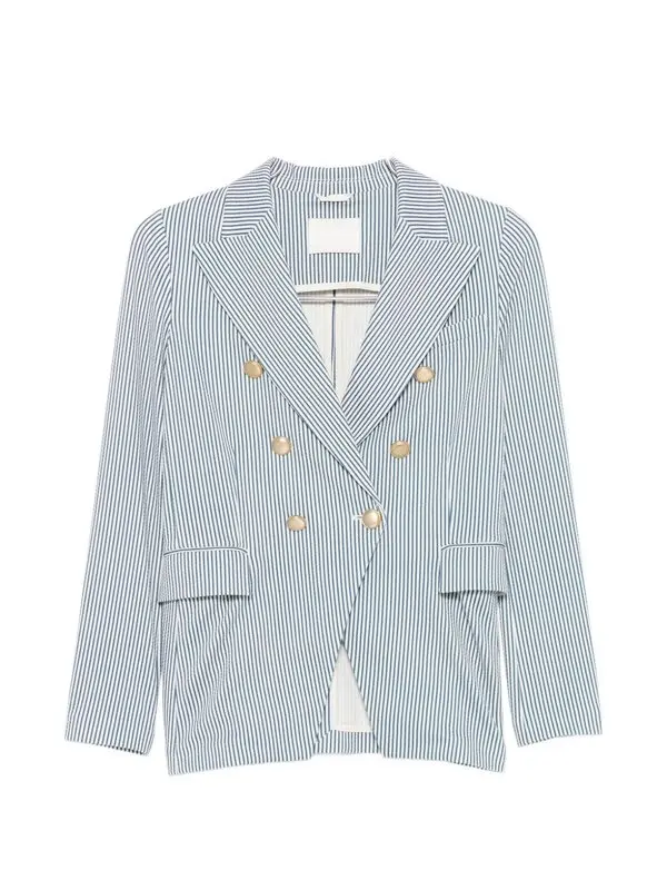 CIRCOLO 1901 Striped Double Breasted Jacket - Blue