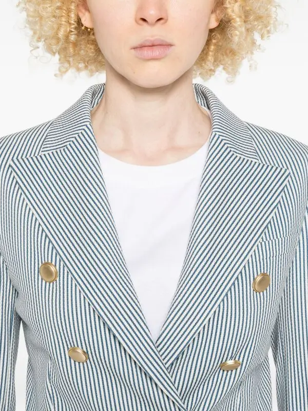 CIRCOLO 1901 Striped Double Breasted Jacket - Blue