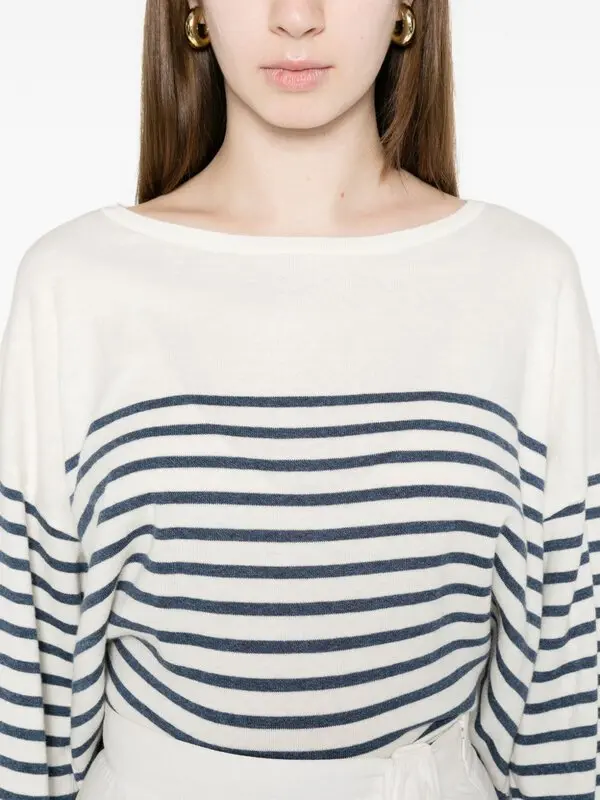 CT PLAGE Striped Cotton Pullover Sweater - White