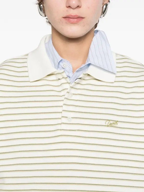 DUNST Striped Cotton Polo Shirt - Green