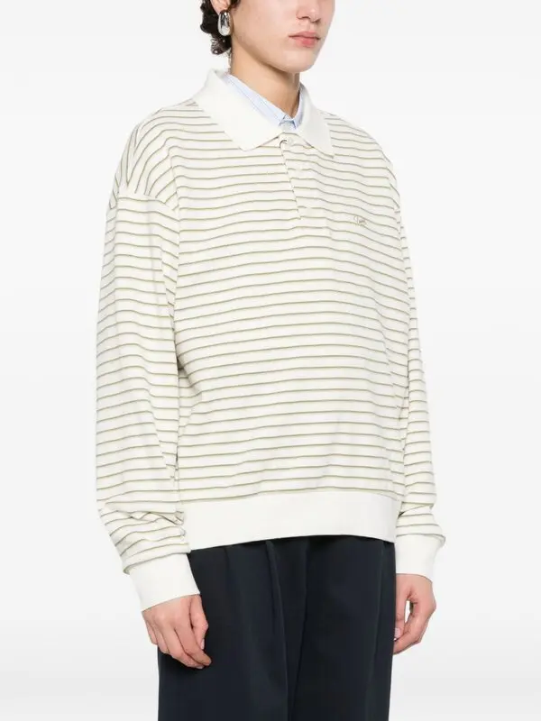 DUNST Striped Cotton Polo Shirt - Green