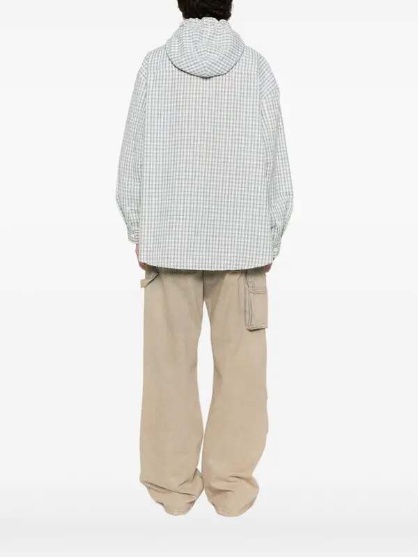 DUNST Checked Hooded Shirt - Beige
