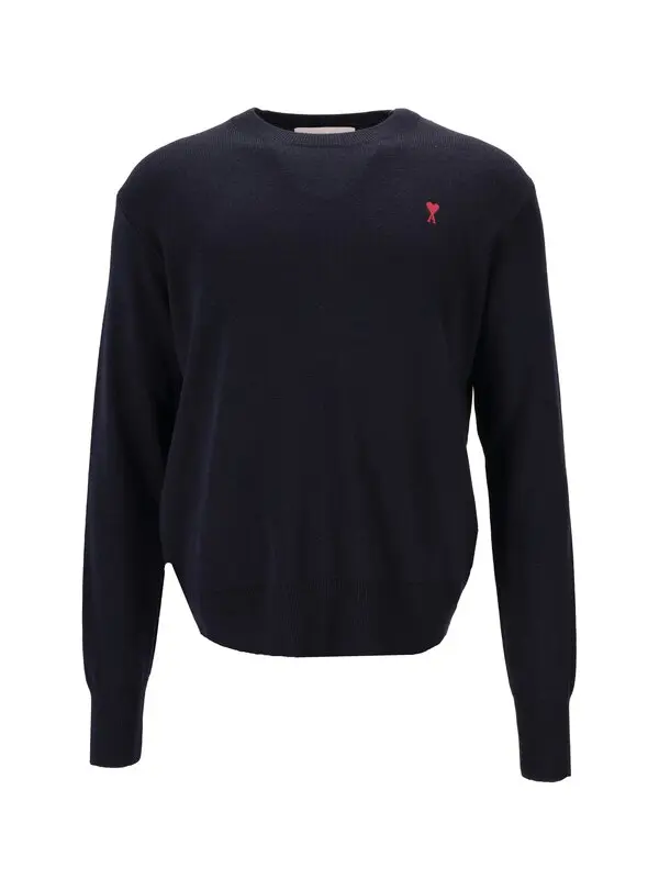 Ami Contrast Heart Crewneck Pullover - Marine/rouge