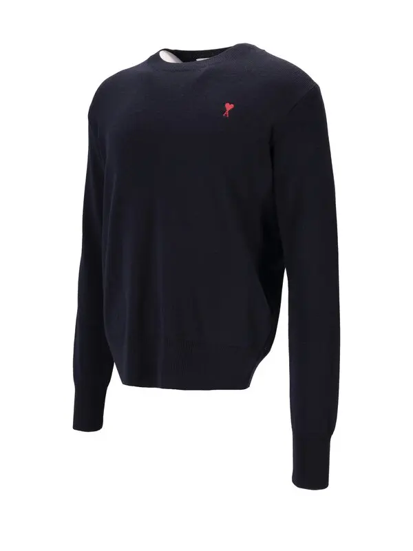 Ami Contrast Heart Crewneck Pullover - Marine/rouge