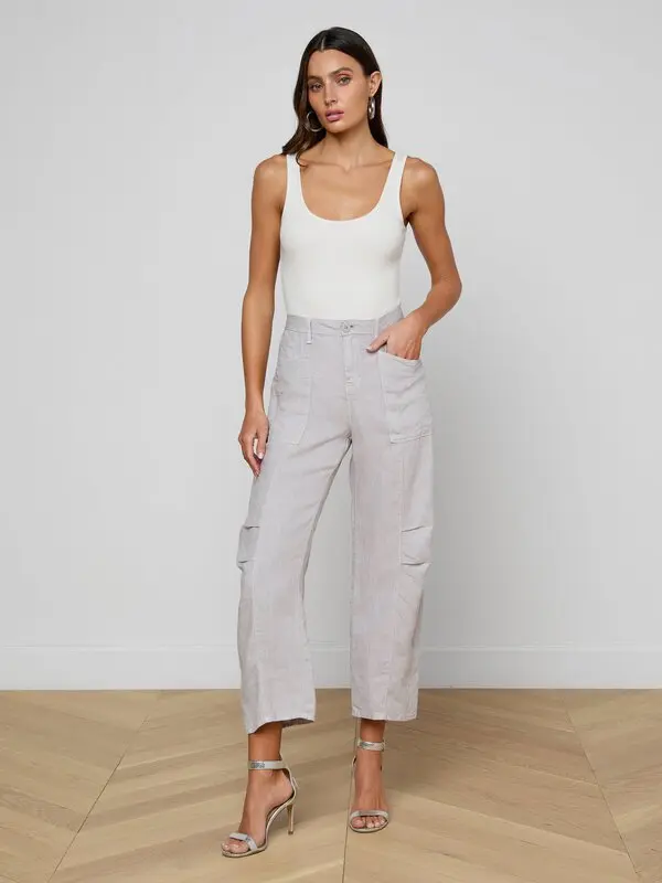 L'Agence Cody Cropped Linen Pants - Light Pewter