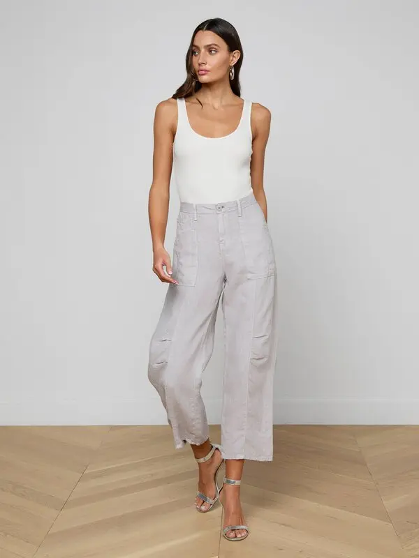 L'Agence Cody Cropped Linen Pants - Light Pewter