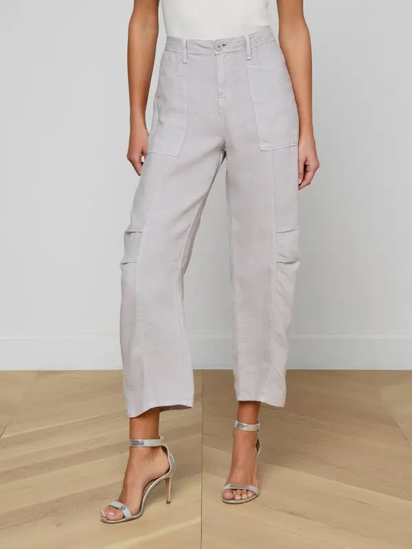 L'Agence Cody Cropped Linen Pants - Light Pewter