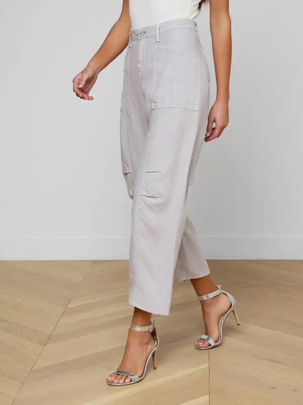 L'Agence Cody Cropped Linen Pants - Light Pewter